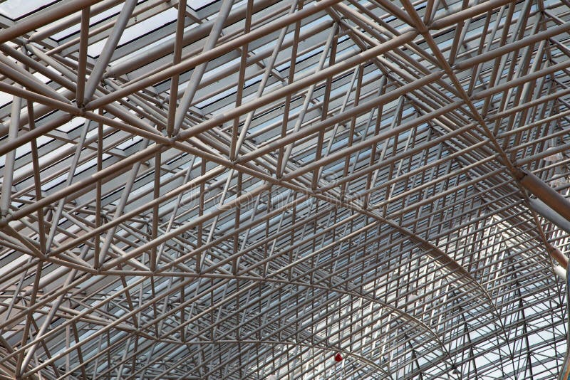 Glass Roof with Metal Structure in Perspective Stock Image - Image of ...