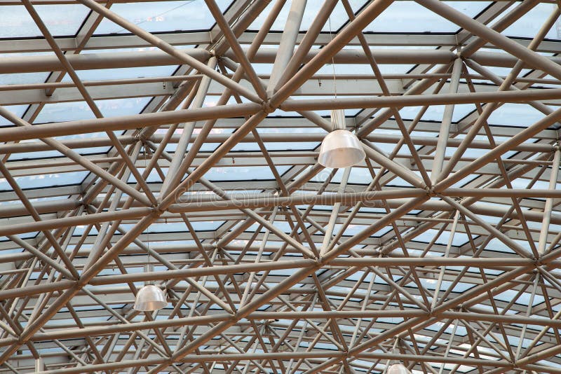 Glass Roof with Metal Structure in Perspective Stock Image - Image of ...