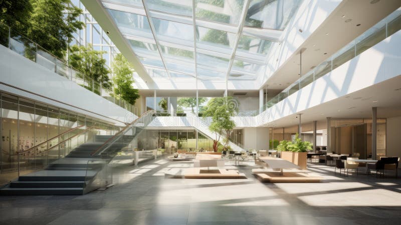 Glass Roofed Atrium in Museum Stock Illustration - Illustration of ...