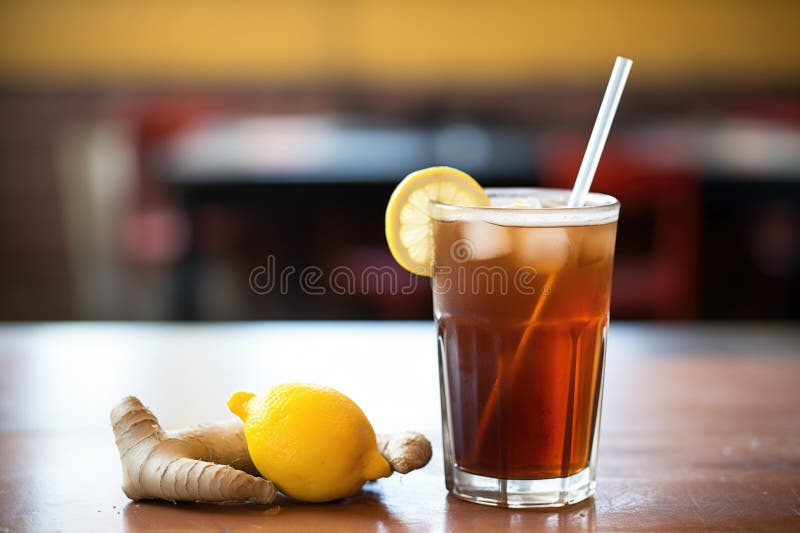 Glass of Root Beer with a Bendy Straw and Lemon Slice Stock Photo ...