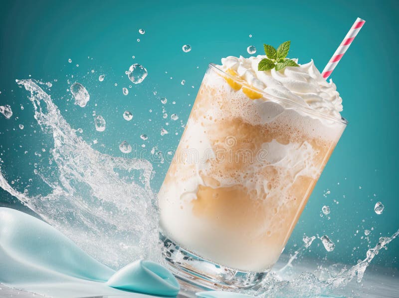 A Glass of Root Beer Float with a Straw in it is Splashing Water Stock ...