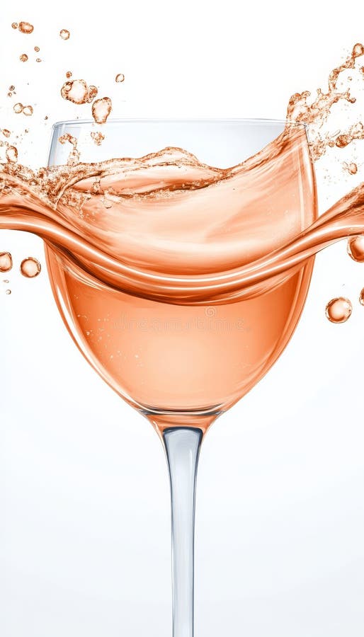 Glass of Rose Wine with Dynamic Splash on White Background. Refreshing ...