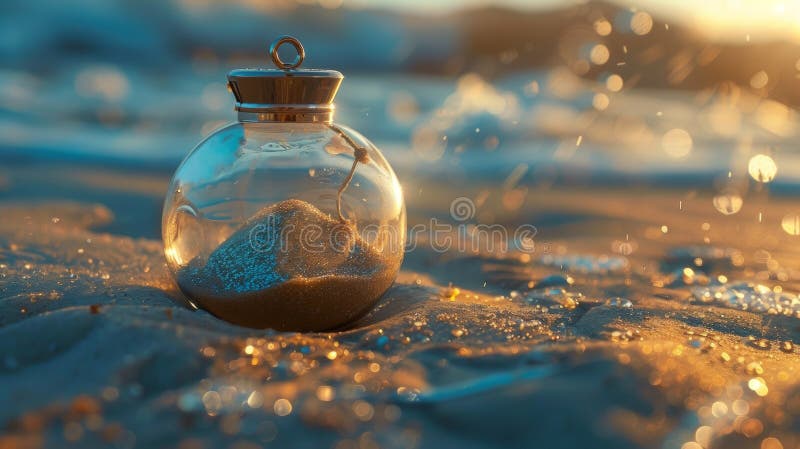 Glass Sand Timer on a Beach at Sunset Stock Photo - Image of sunglasses ...