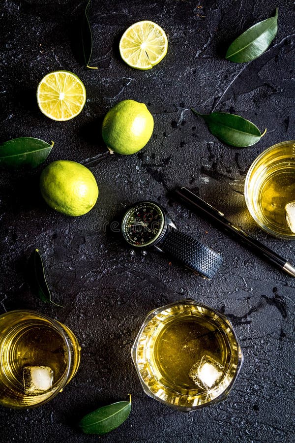 Glass of Scotch on Dark Background Top View Stock Image - Image of ...