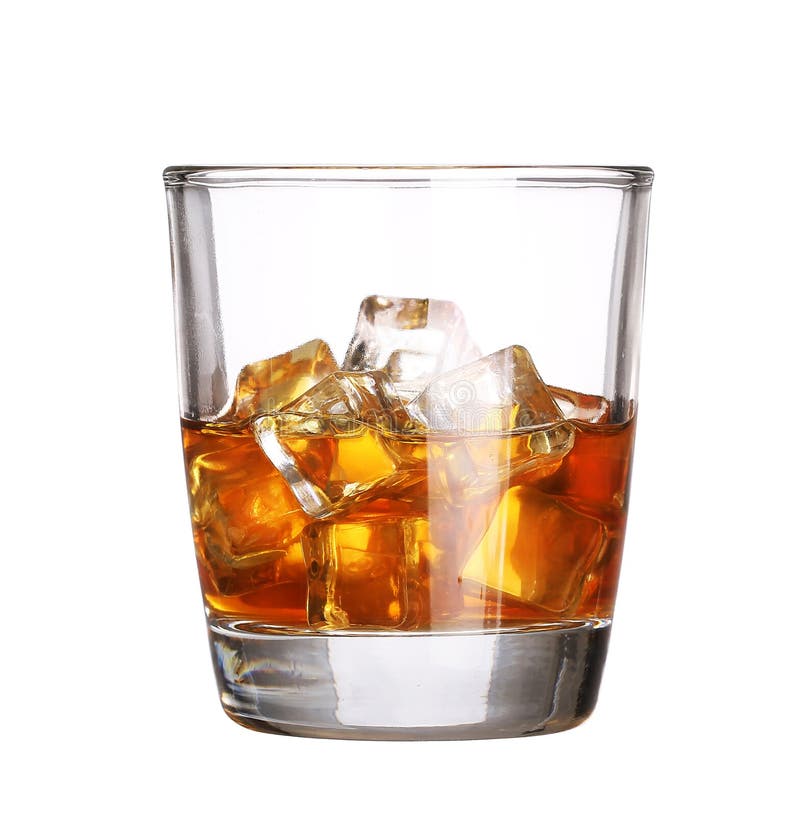 Glass Of Scotch Whiskey With Ice Cube Isolated On White Stock Image ...