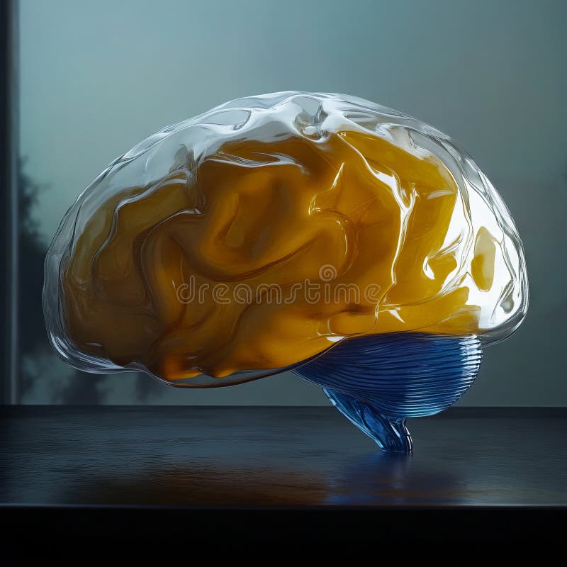 A Glass Sculpture of a Human Brain on a Table Stock Illustration ...