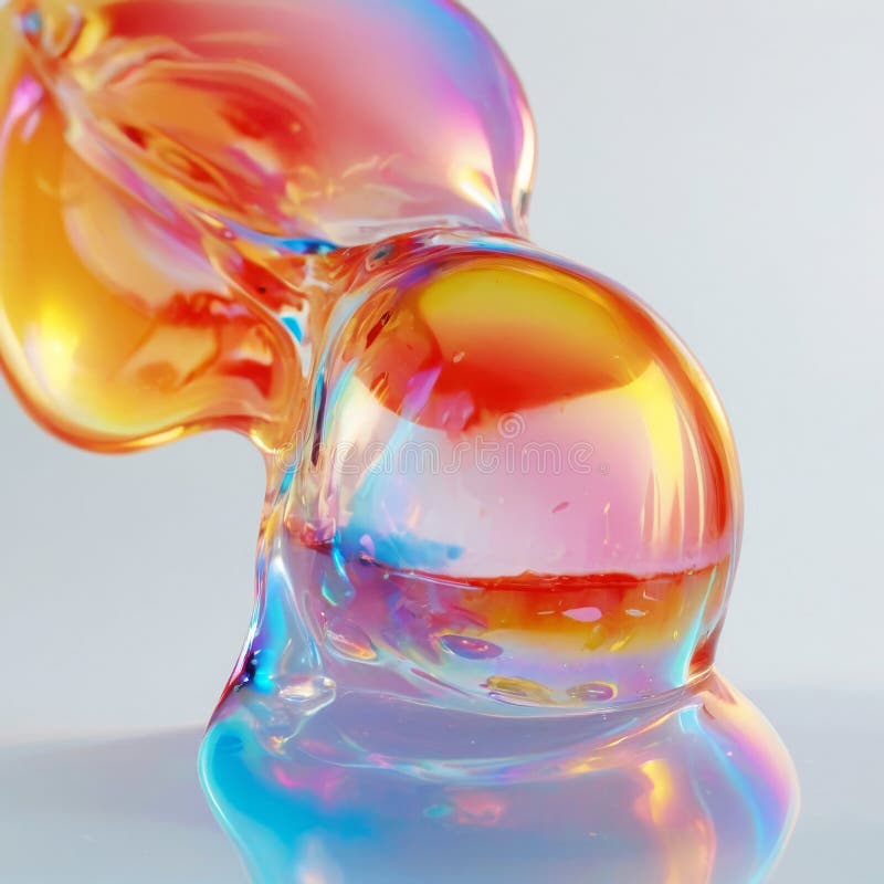 Glass Sculpture with a Rainbow Colored Bubble in the Middle, Surrounded ...
