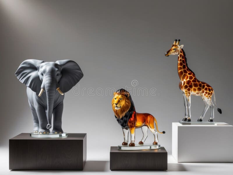 Glass Sculptures of African Wildlife Animals on Display. Stock Photo ...