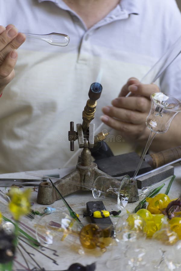 Glass shaping workshop stock image. Image of design, fire - 75491545