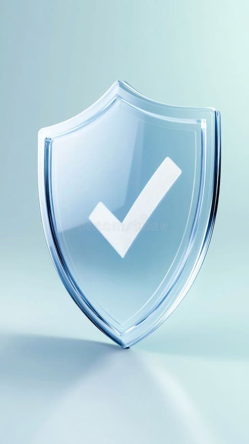 Glass Shield with Checkmark Symbol on Light Background Stock ...