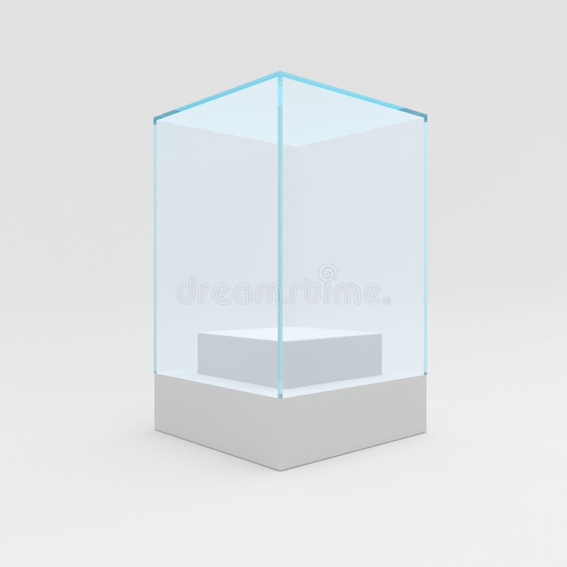Glass Showcase. Empty Glass Box with White Podium for Product Isolated ...
