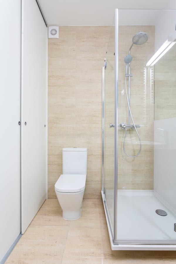 Glass Shower Inside Bathroom Stock Photo - Image of bright ...