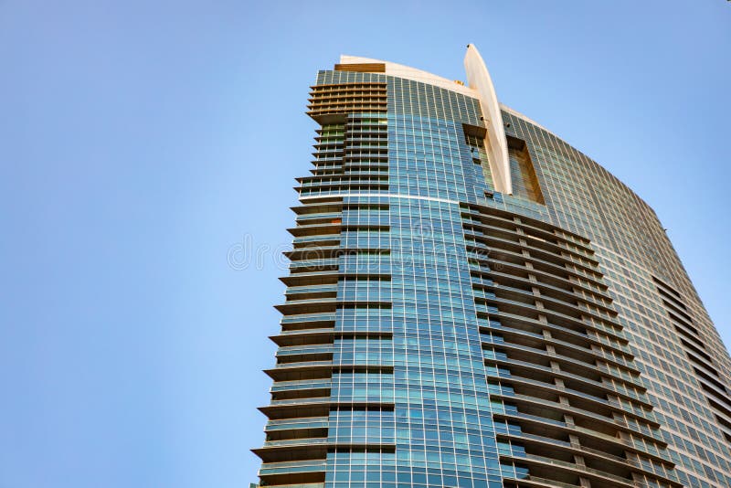 Glass Skyscraper Against Blue Sky, View from Bottom Stock Photo - Image ...