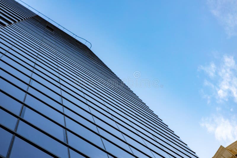 Glass Skyscraper Against Blue Sky, View from Bottom Stock Image - Image ...