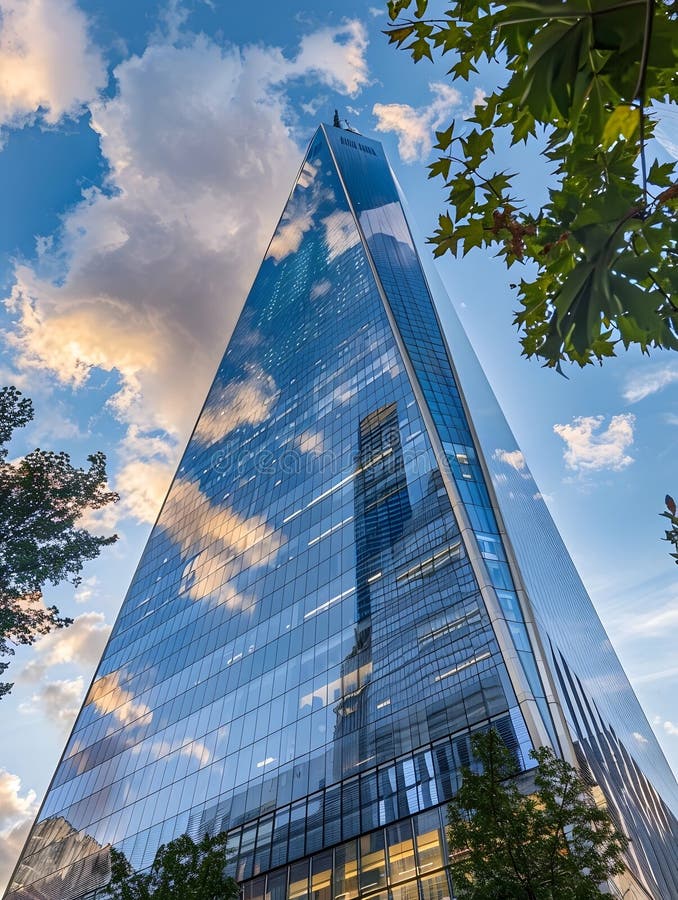 Glass Skyscraper Building Skyline Blue Sky Stock Illustration - Illustration of sunny ...