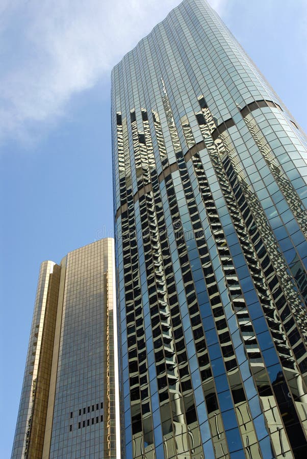 Glass Skyscraper Tall Modern Building, Reflection, Blue Sky, Front View ...