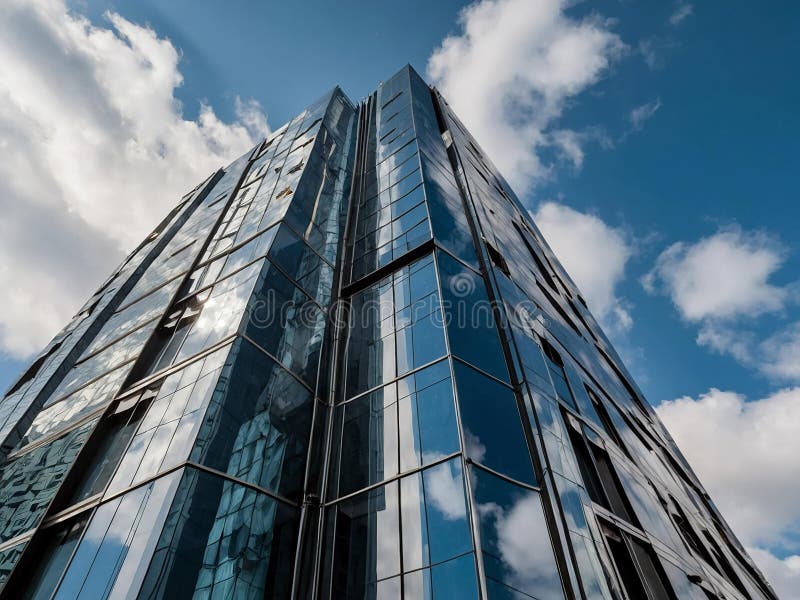 Glass Skyscrapers View from Below Reflection of Blue Sky in Windows ...