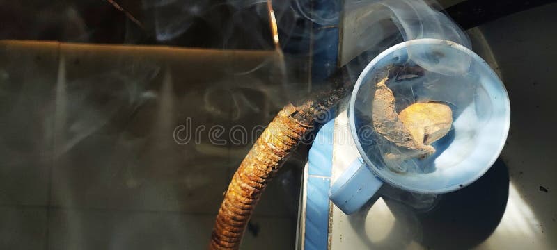 Glass and Smoke in the Morning in the Kitchen of the House Stock Photo ...
