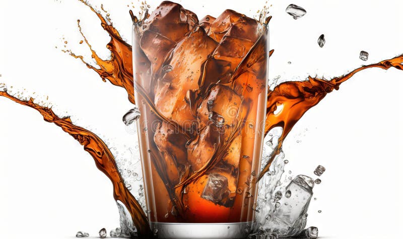A Glass of Soda with Ice and Water Splashing Around it Stock ...