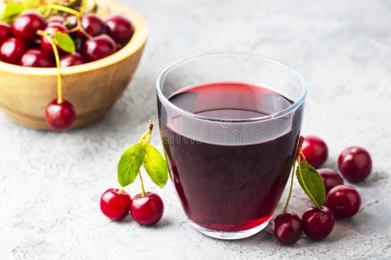 Glass of Sour Cherry Juice with Fresh Red Cherries, Summer Juice Stock ...