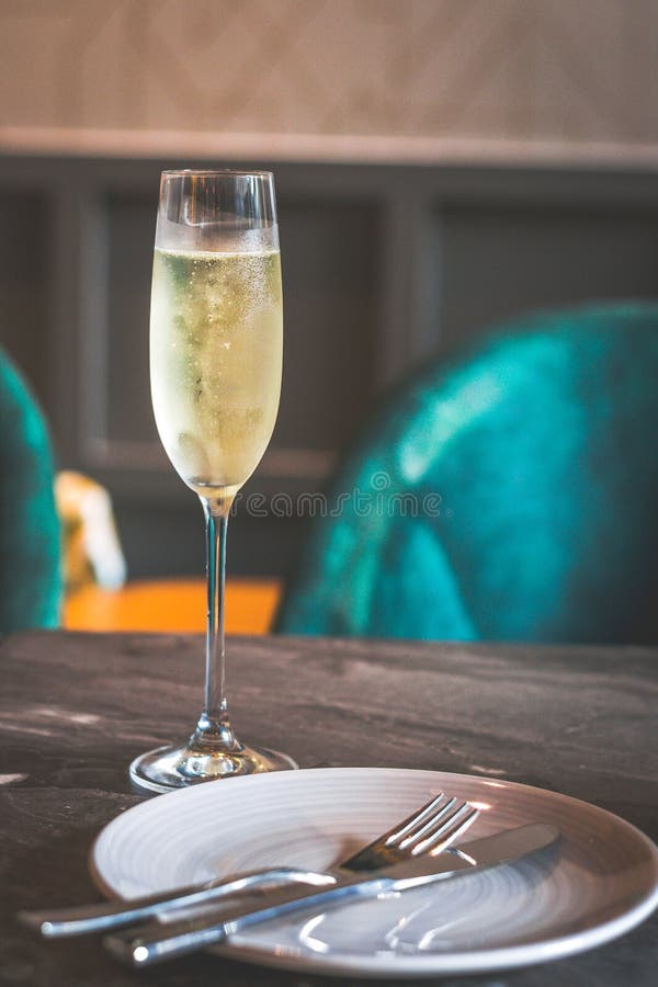 A Glass of Sparkling Wine Prosecco Served in a Tall Flute Glass Stock ...