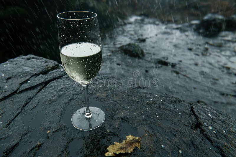 Glass of Sparkling Wine in the Rain Stock Illustration - Illustration ...