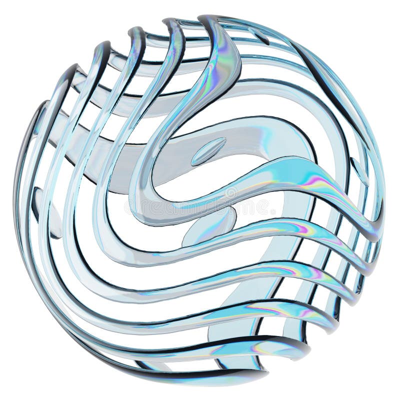 Glass Sphere, Ball Figure Made of Iridescent Glass Spilling in Waves ...