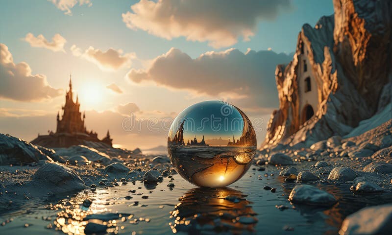 Glass Sphere Captures the Reflection Castle and Mountain Range in ...