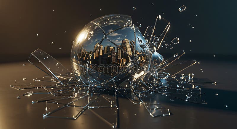 A Glass Sphere with a Cityscape Reflected Inside is Shown Breaking on a ...