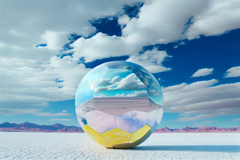 Glass Sphere with Cloud Reflections Salt Flat. Illustration Generative ...