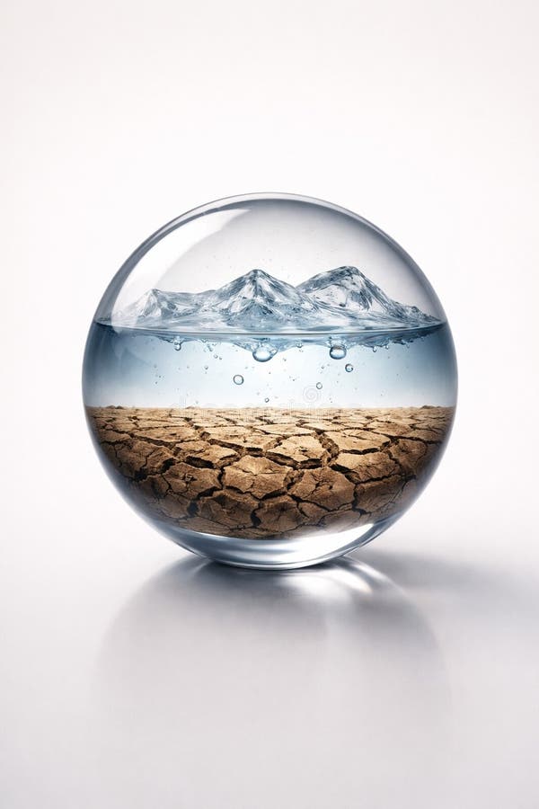 Glass Sphere Containing Water and Drought Landscapes Stock Illustration ...