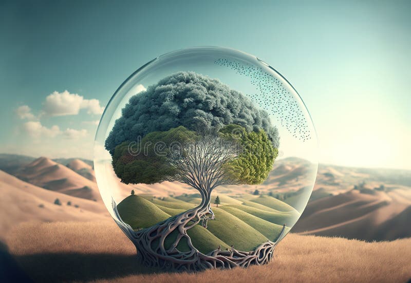 Glass Sphere or Cupola with Tree Inside. Fresh Air, Environmental ...