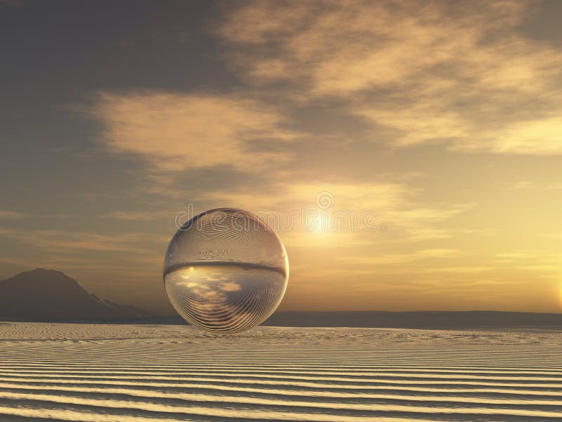 Glass Sphere in a Desert Landscape Stock Illustration - Illustration of ...