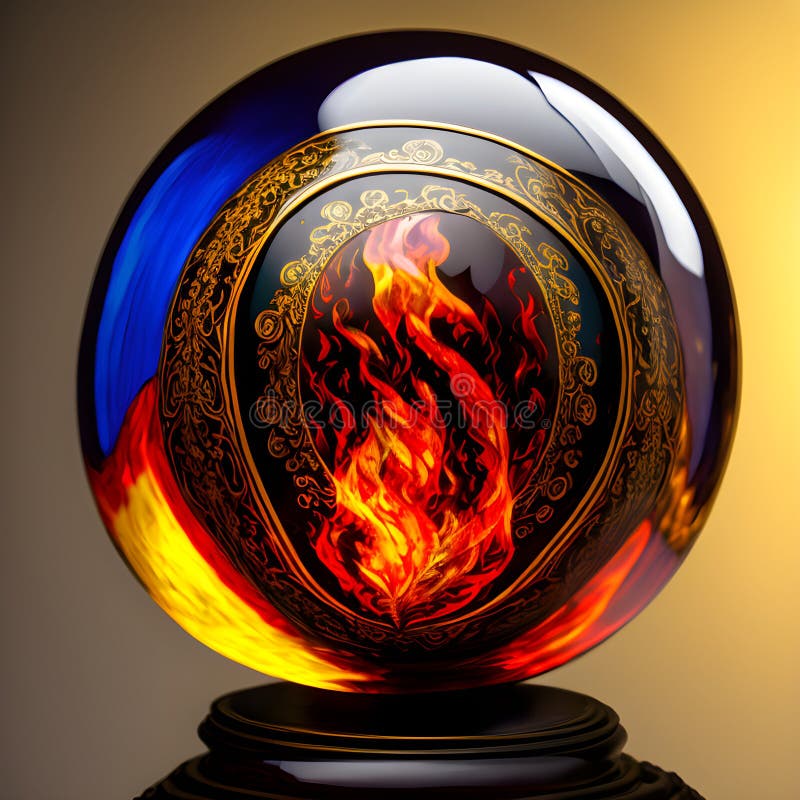 Glass Sphere with Fire Element Inside, Generative AI Illustration Stock ...