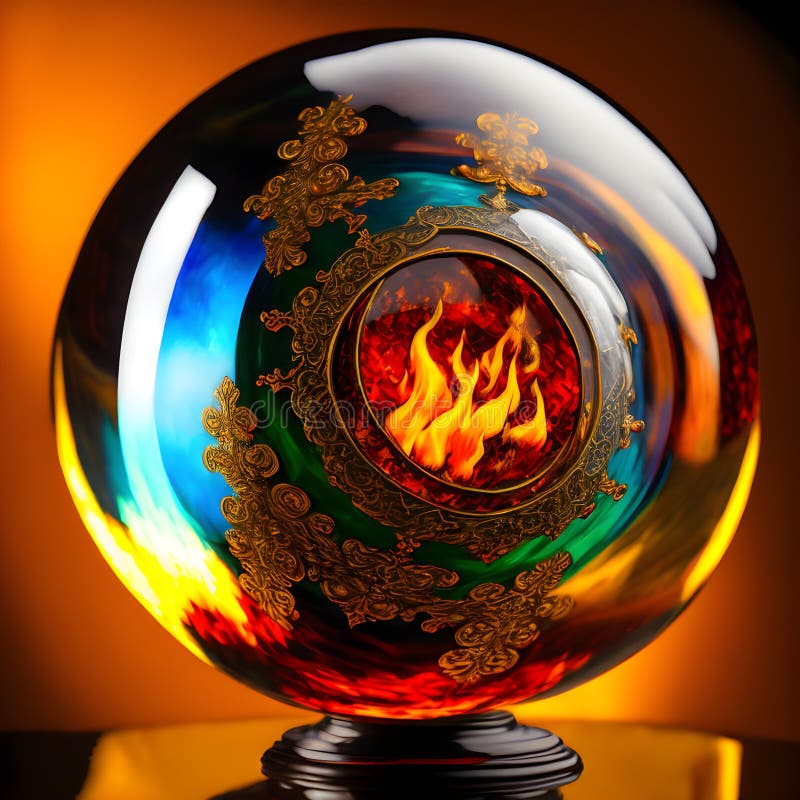 Glass Sphere with Fire Element Inside, Generative AI Illustration Stock ...