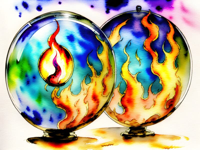 Glass Sphere With Fire Element Inside Generative Ai Illustration Stock Illustration