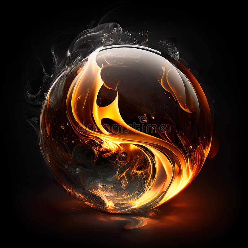 Flames Sphere Isolated on Black, Fire Flames Texture Background Stock ...