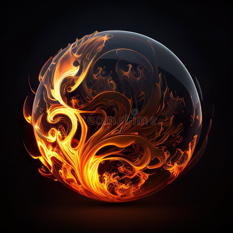 Flames Sphere Isolated on Black, Fire Flames Texture Background Stock ...