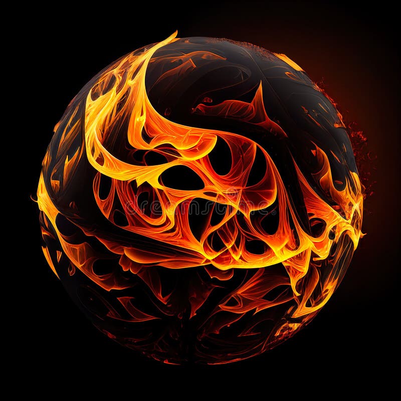 Flames Sphere Isolated on Black, Fire Flames Texture Background Stock ...
