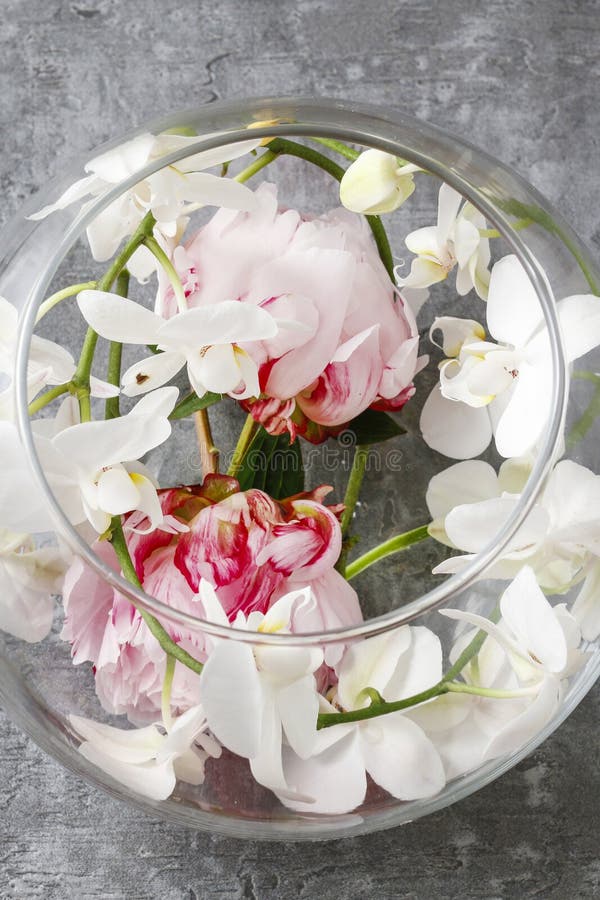 Glass Sphere with Floral Arrangement Inside Stock Image - Image of ...