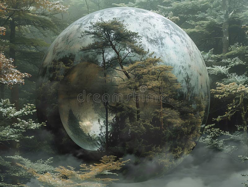 Glass Sphere on Forest Background Stock Illustration - Illustration of ...