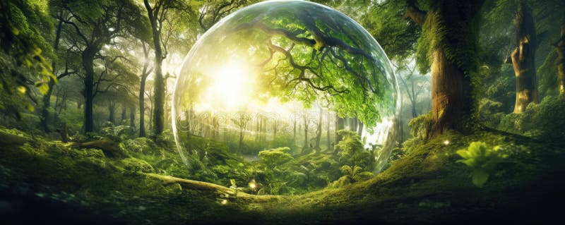 Glass Sphere in the Forest, Grass and Sun Stock Illustration ...