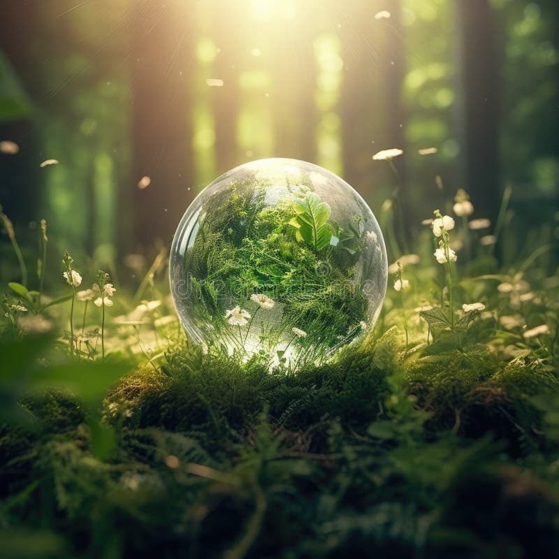 Glass Sphere in the Forest, Grass and Sun Stock Illustration ...