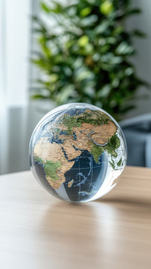 Glass Sphere with an Intricate Map of Asia Rests on a Minimalist Light ...