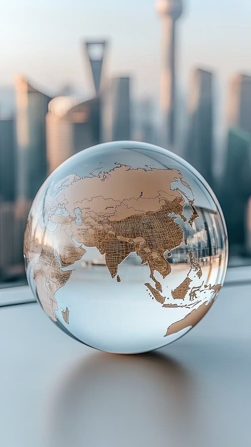 Glass Sphere with an Intricate Map of Asia Rests on a Minimalist Light ...