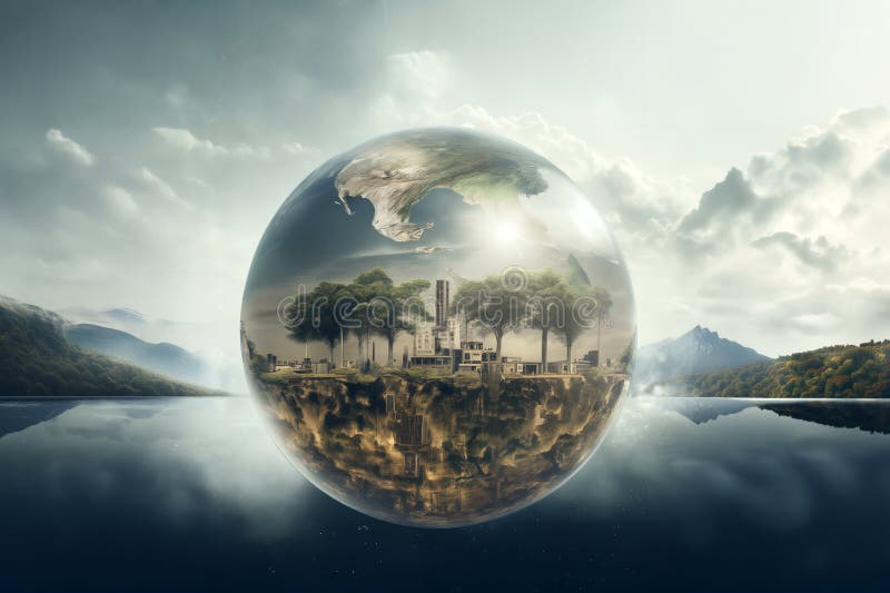 A Glass Sphere with Landscape and Architecture Inside, Hovering Over ...