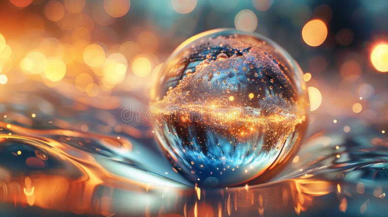 Glass Sphere with Light Reflections on Liquid Surface Stock Photo ...