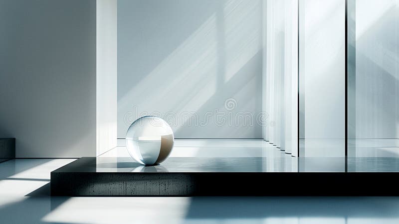 Glass Sphere on Platform in Modern Interior Stock Illustration ...