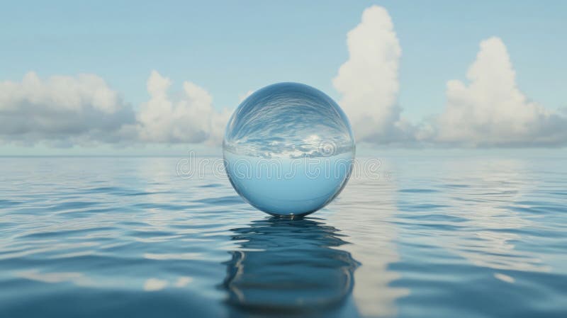 Glass Sphere Reflecting Sky and Ocean Stock Illustration - Illustration ...