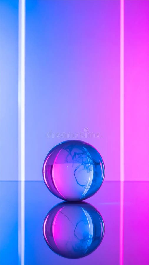 Glass Sphere Reflection in Neon Blue Pink Lighting Stock Illustration ...